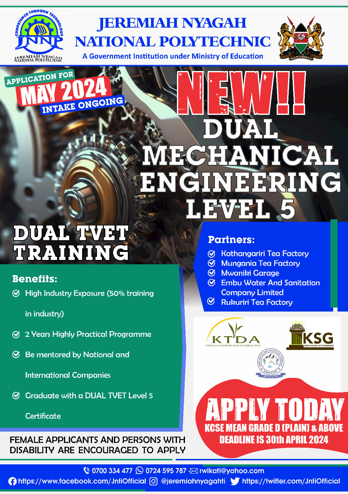 Dual Training- A New Era in the TVET Sector – Jeremiah Nyagah National ...